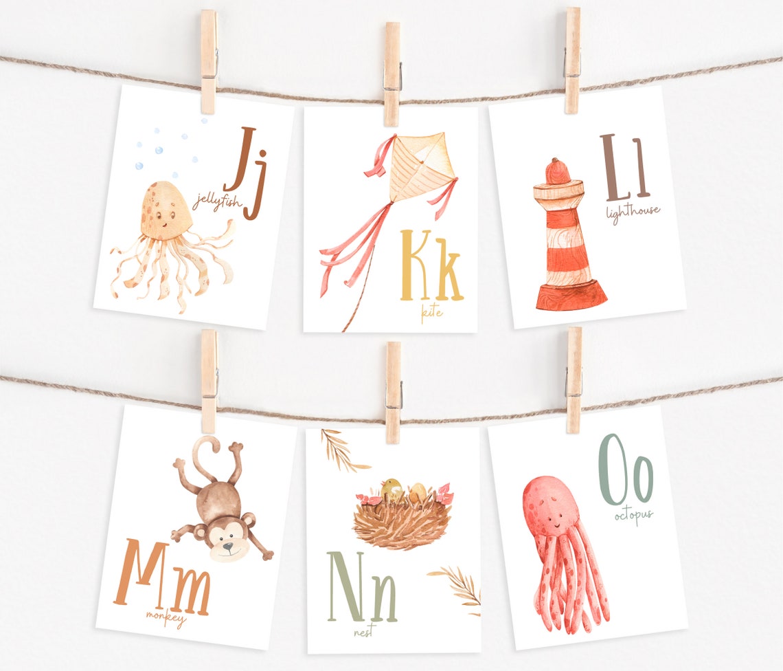 ABC Printable Flashcards, Boho Upper & Lowercase Alphabet Flashcards ...