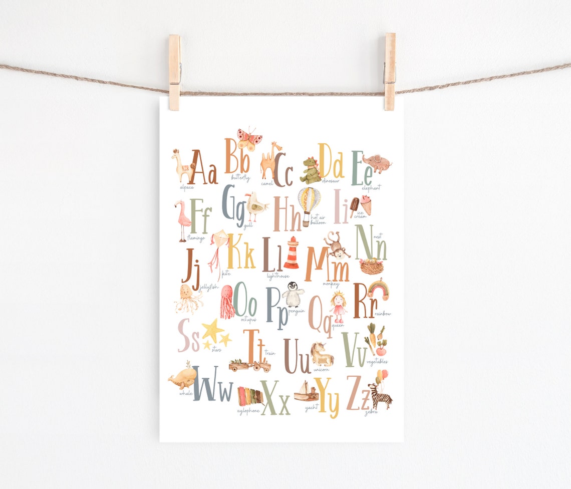 Boho Alphabet Printable Poster, ABC Wall Art, Homeschool Decor, Toddler ...