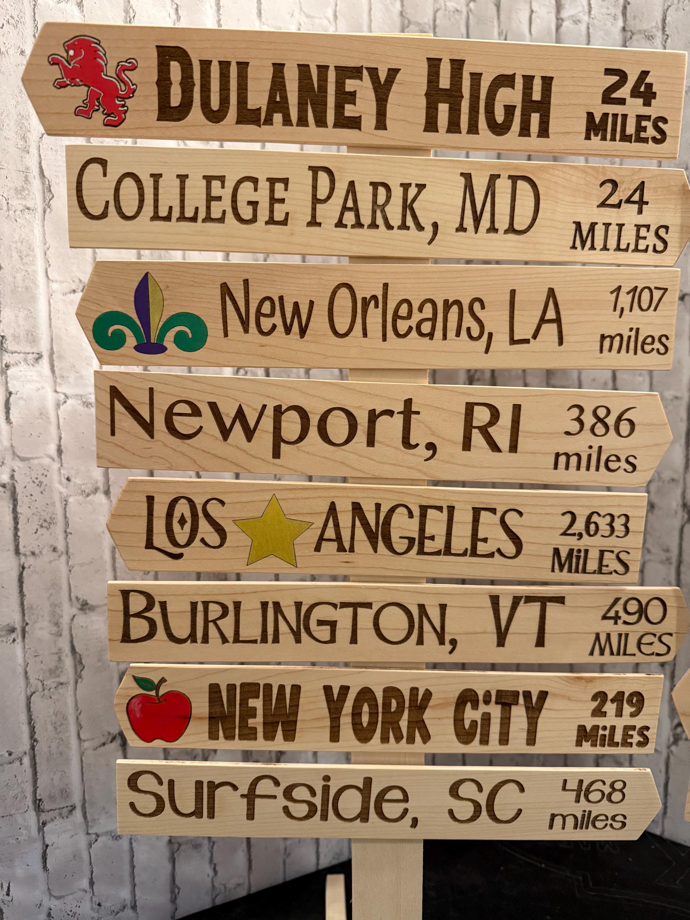 Mini Directional Mileage Signs – Maple Wood | Wedding Table, Desk, or ...