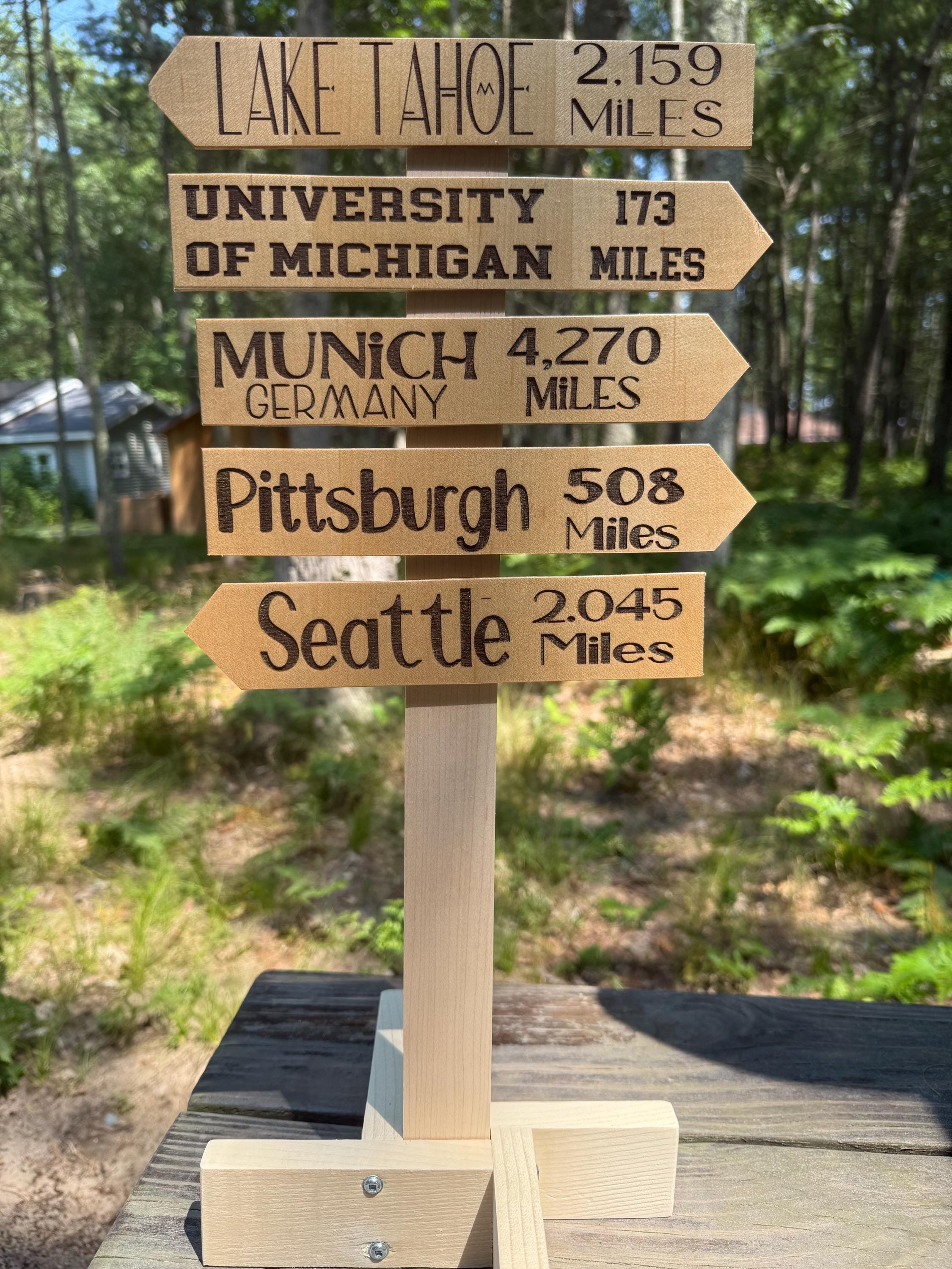 Mini Directional Mileage Signs – Maple Wood | Wedding Table, Desk, or ...