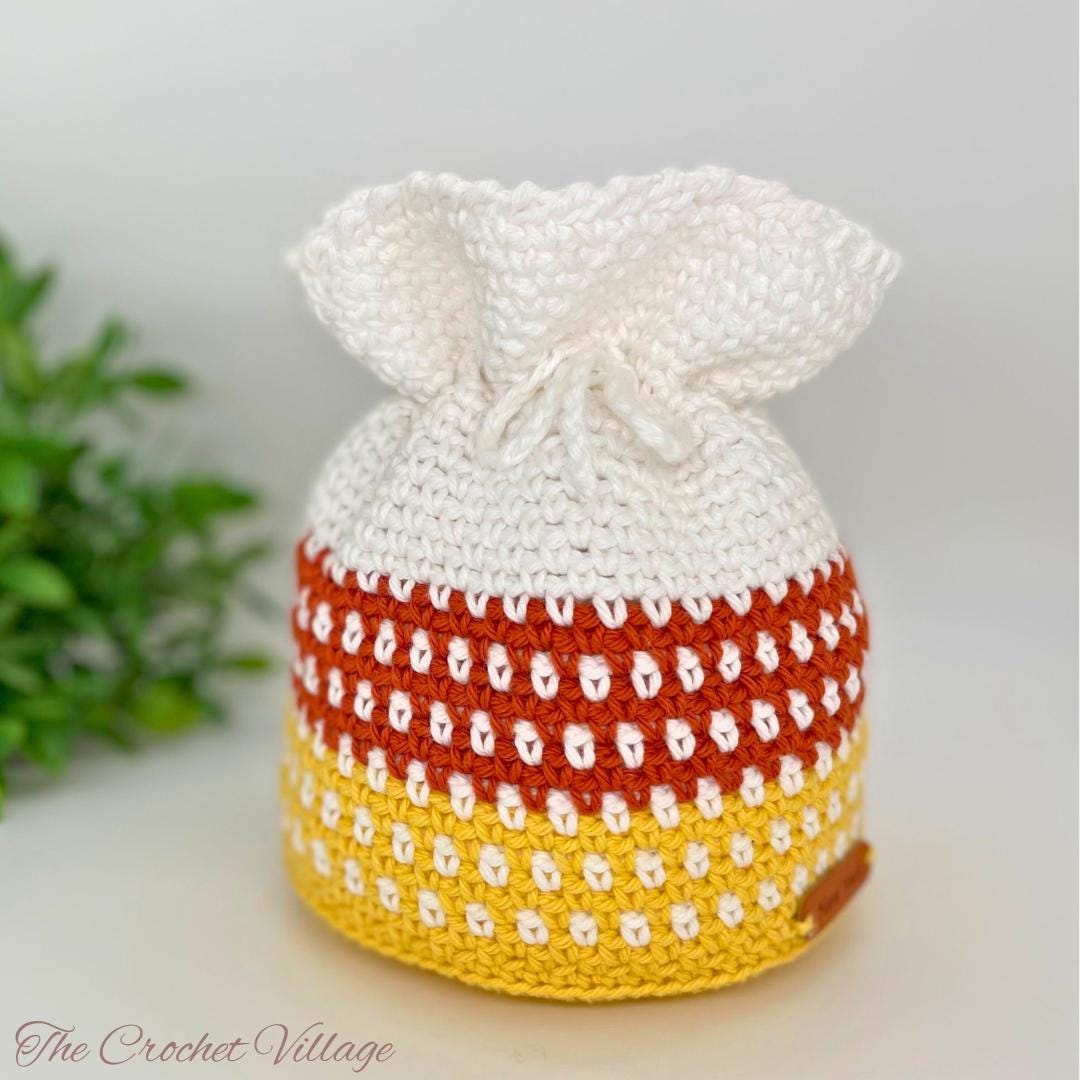 Candy Corn Bag Crochet Pattern. Drawstring Crochet Bag. Halloween Treats Bag. Crochet Pouch ...