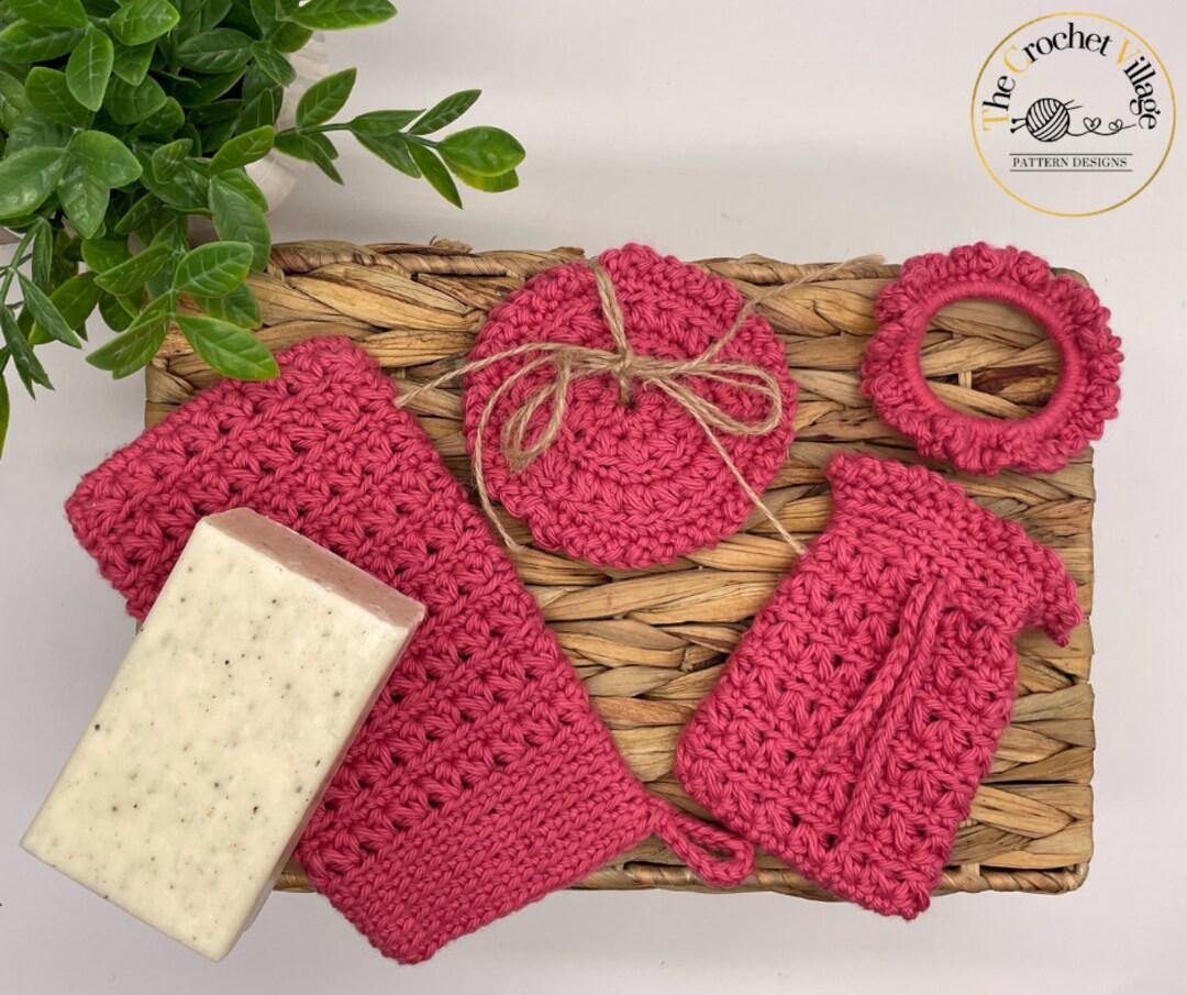 Amber Bath Set Crochet Pattern 4-in-1 Bundle: Textured Shower Mitt ...
