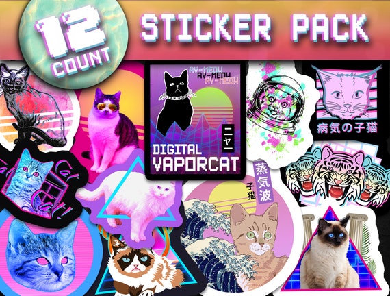 Vaporwave Cats Vinyl Sticker Pack - Etsy
