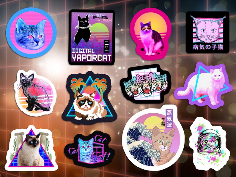 Vaporwave Cats Vinyl Sticker Pack - Etsy