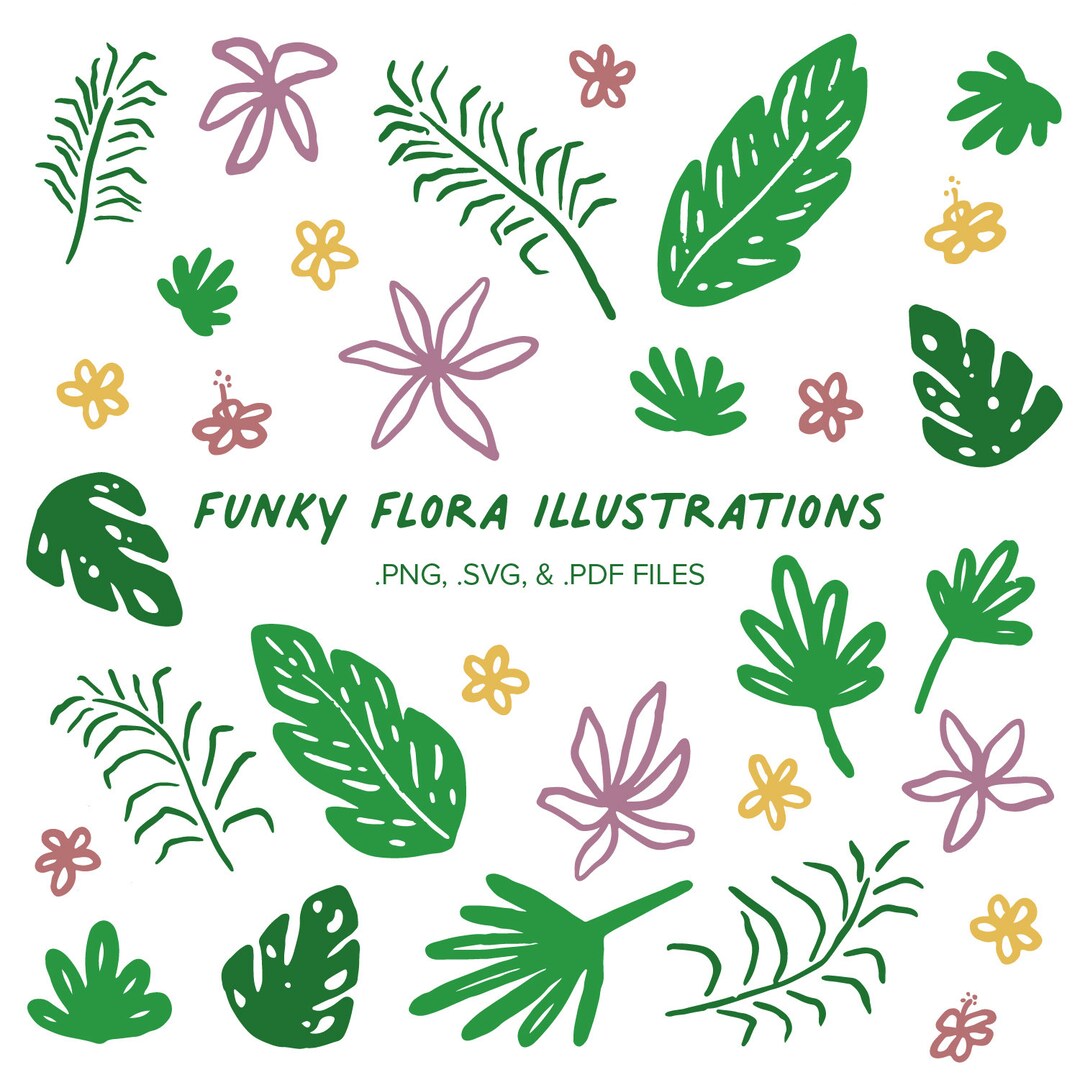 Funky Flora Illustrations, Vector Files, PDF, SVG, PNG Formats - Etsy