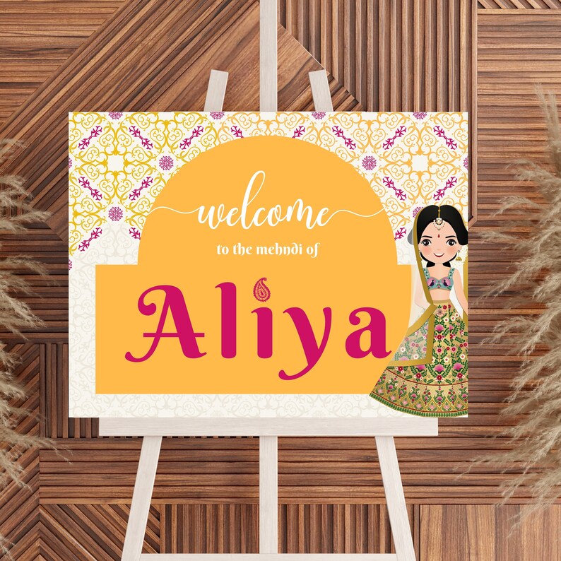 Custom Mehndi Welcome Sign and Digital Invitation Bundle Personalized ...