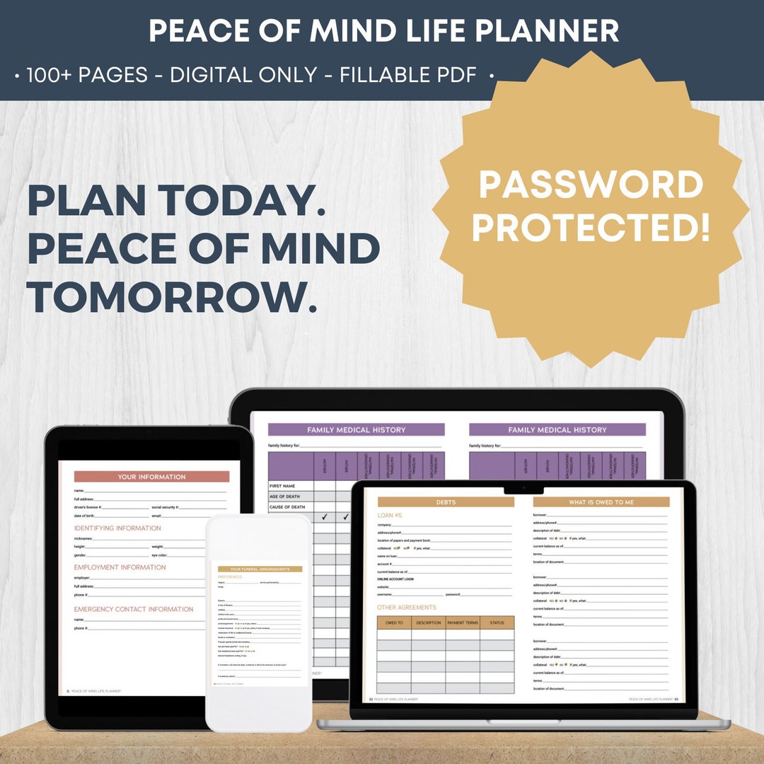 Peace of Mind Life Planner: Password Protected, Fillable PDF - Etsy