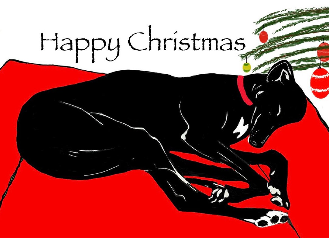 Greyhound Christmas Card Sighthound Under Christmas Tree - Etsy UK