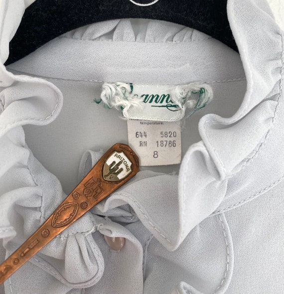 70s grey ruffle semi sheer blouse - Gem