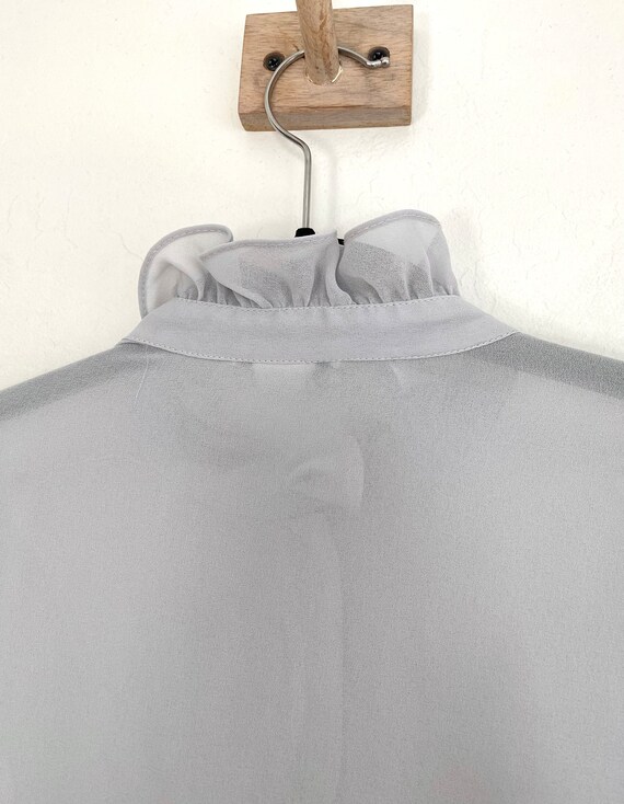 70s grey ruffle semi sheer blouse - Gem