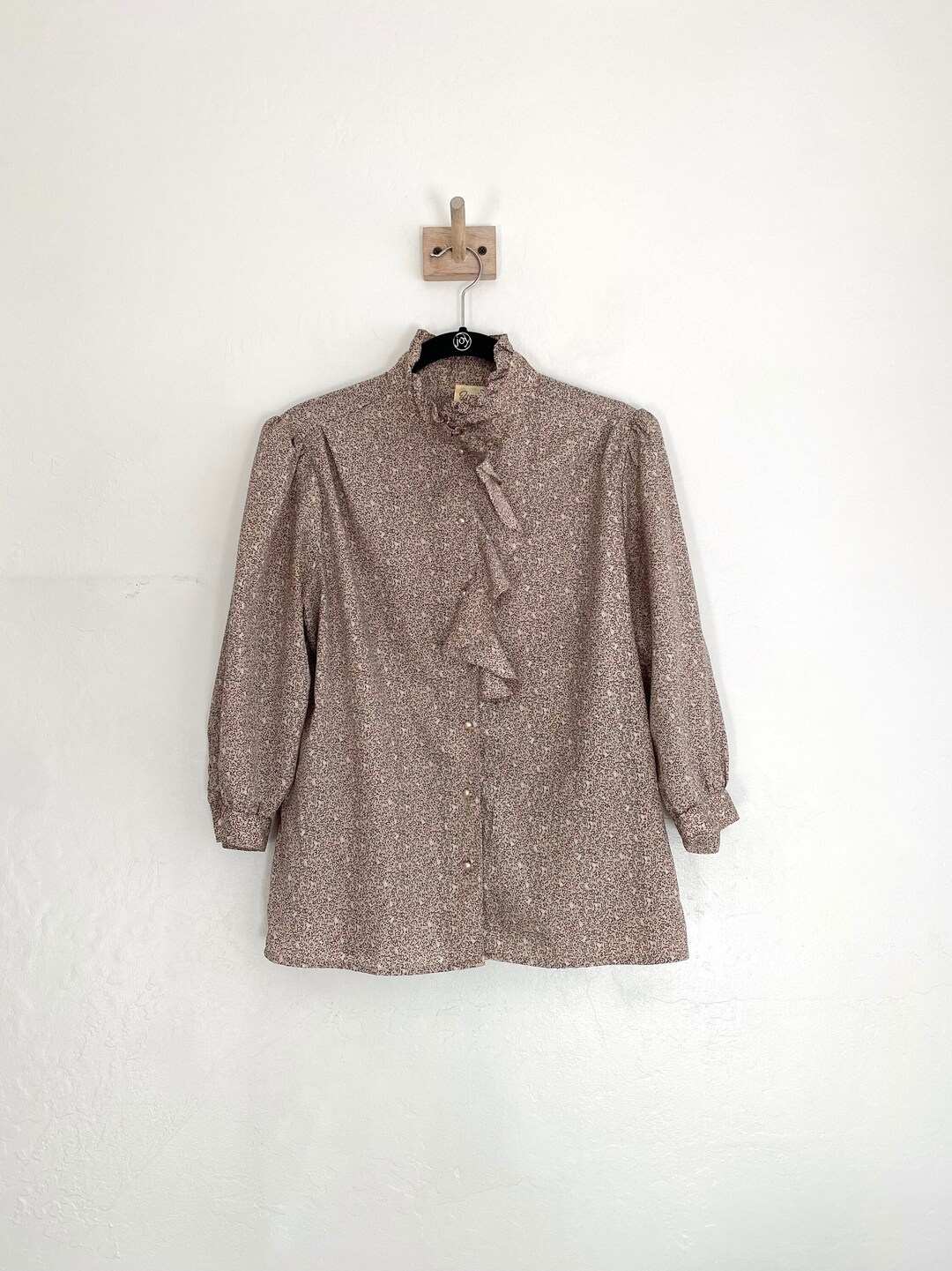 70s Floral High Neck Ruffle Blouse - Etsy