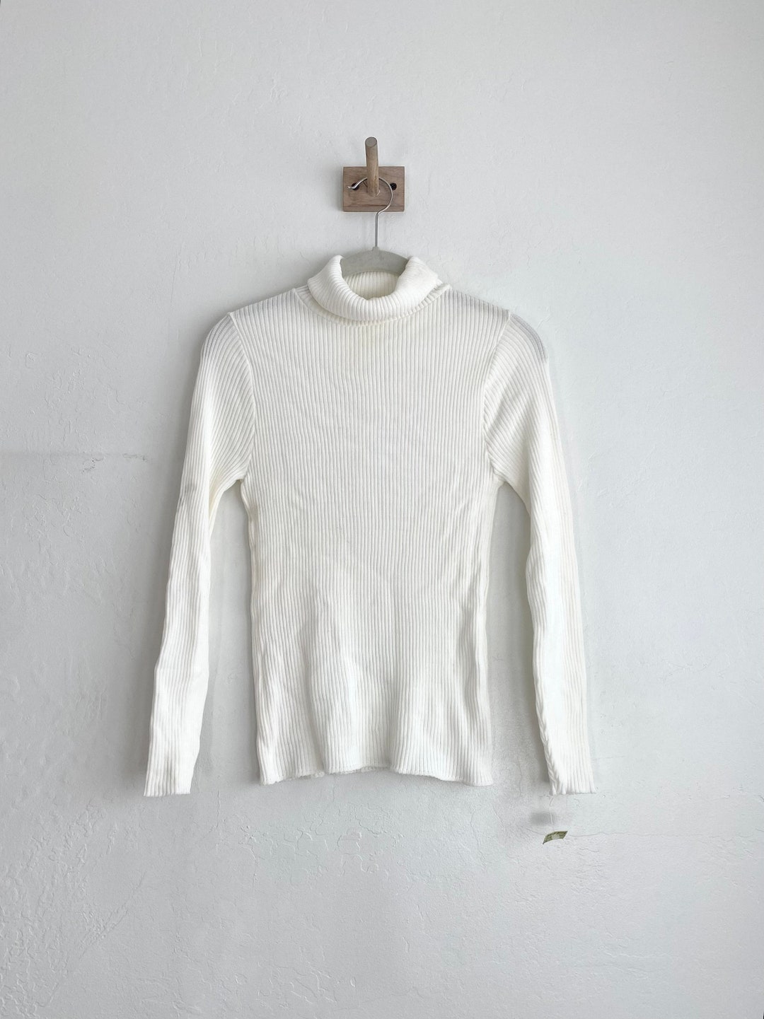 70s White Ribbed Long Sleeve Turtleneck - Etsy
