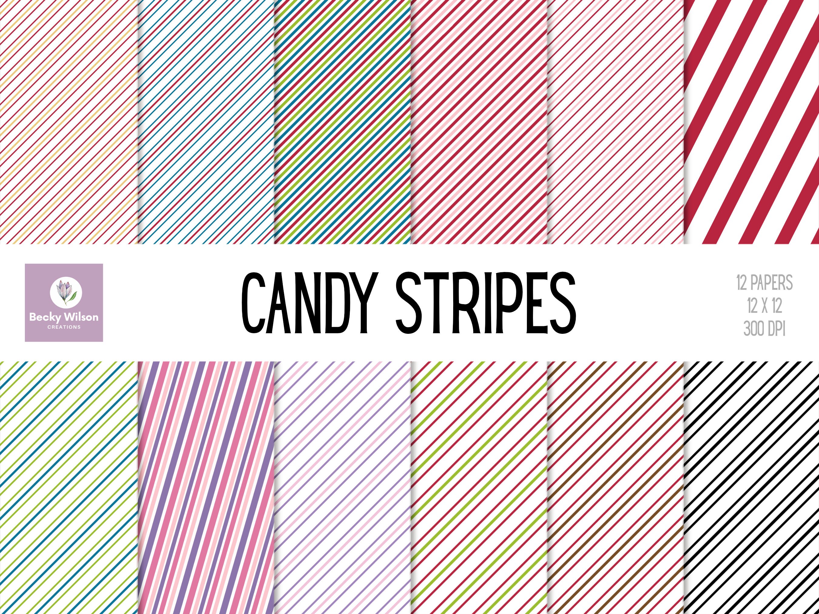 Paper Paper & Party Supplies CANDY STRIPE digital papers and ...