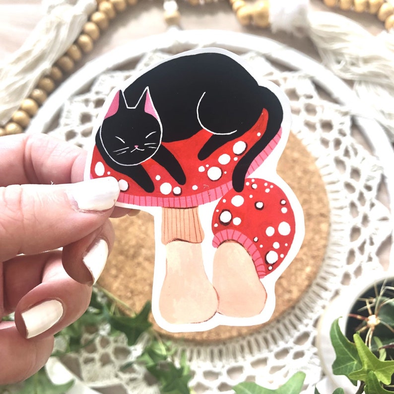 4pc Vinyl Sticker Pack Mushroom Cats Handmade Kota | Etsy