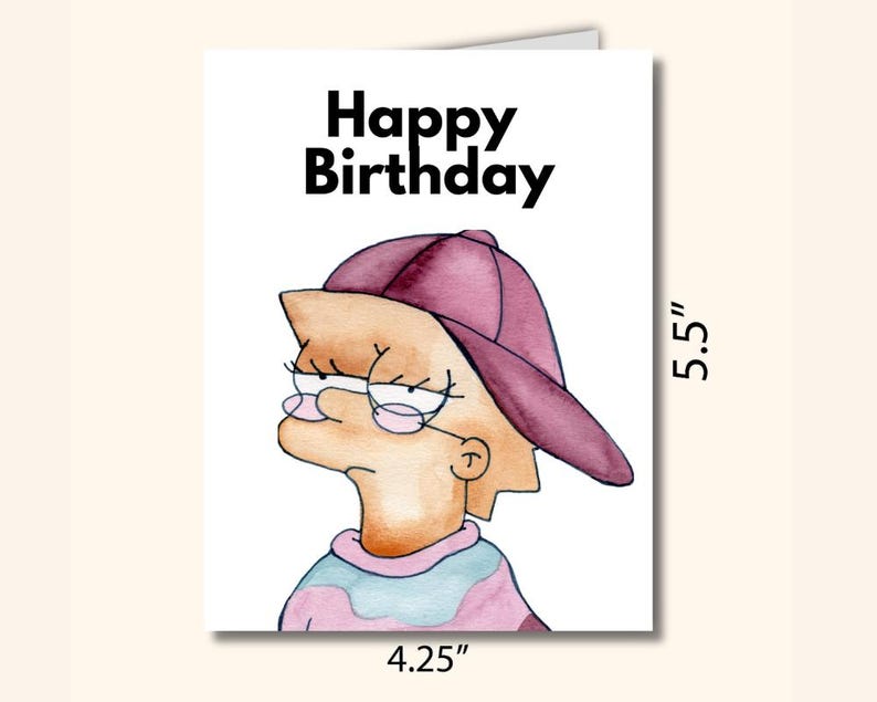 Printable Card, Funny Birthday Card, the Simpsons, Lisa Simpson, Gift ...