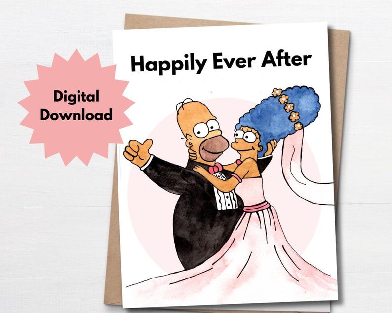 Printable Card, Funny Wedding Card, the Simpsons, Marge, Homer, Cute ...