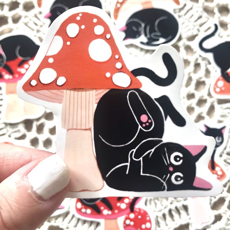 4pc Vinyl Sticker Pack Mushroom Cats Handmade Kota | Etsy