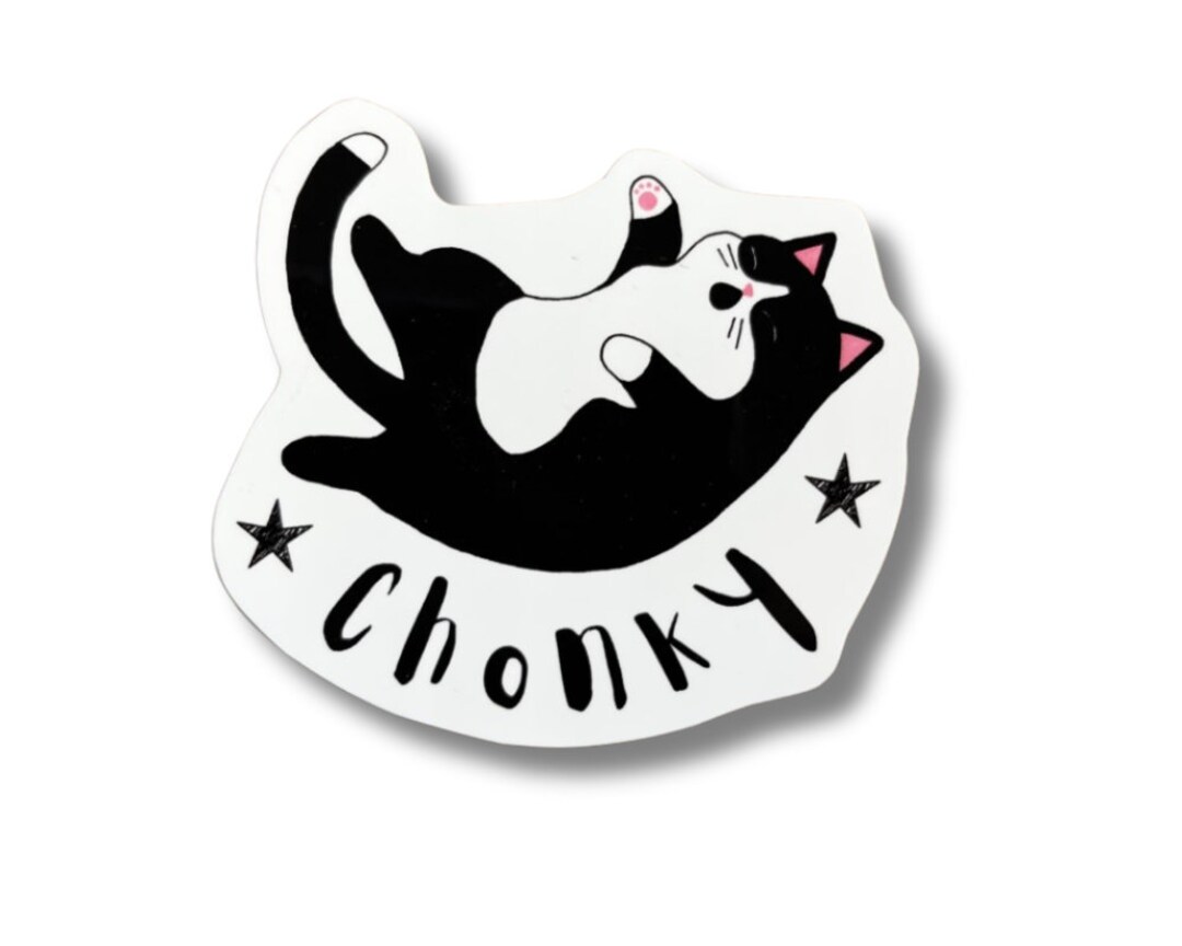 Chonky Cat Vinyl Sticker, Fat Tuxedo Cat, Free Shipping, Planner Laptop ...