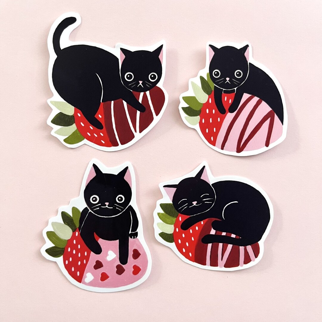 Strawberry Cats, 4pc Vinyl Sticker Pack, Phone Stickers, Laptop Sticker ...