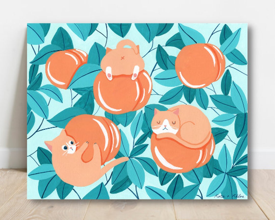 Just Peachy, Tabby Cats, Illustrated Art Print, Cute Orange Cat ...