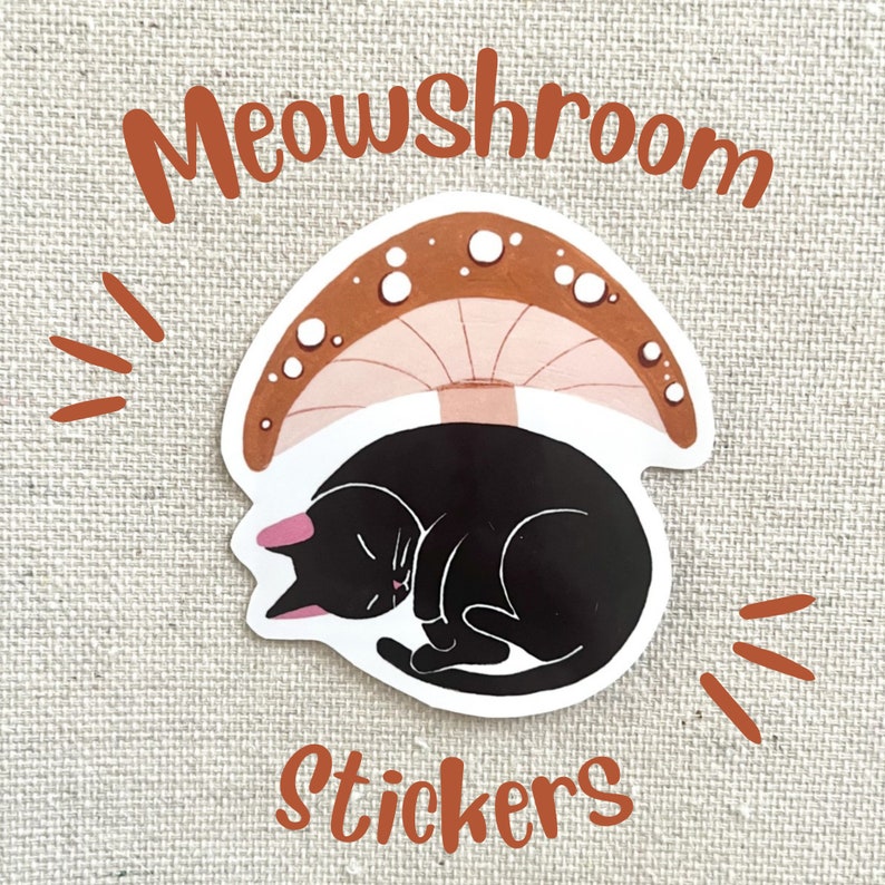 4pc Vinyl Sticker Pack Mushroom Cats Handmade Kota | Etsy