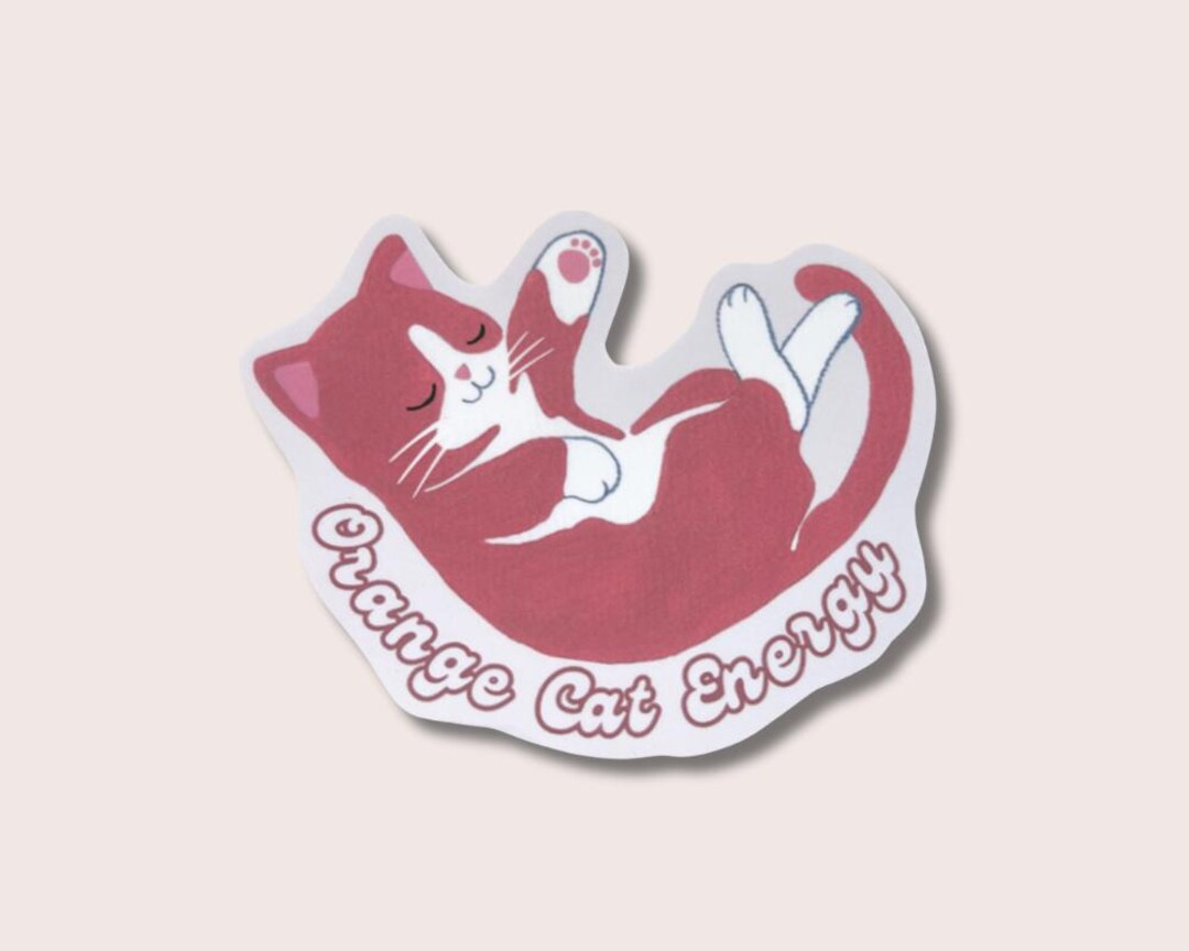 Orange Cat Energy Cat Sticker, Free Shipping, Planner Laptop Water ...