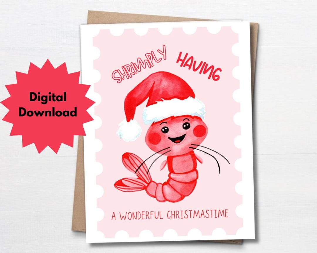 Cute Shrimp Christmas Card, Punny Christmas Card, Funny Christmas Gift ...