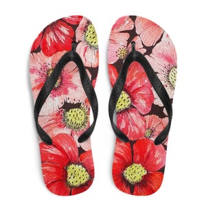 Flower Flip Flops, Red and Pink Sandals, Travel Flip Flops, Sandals for ...