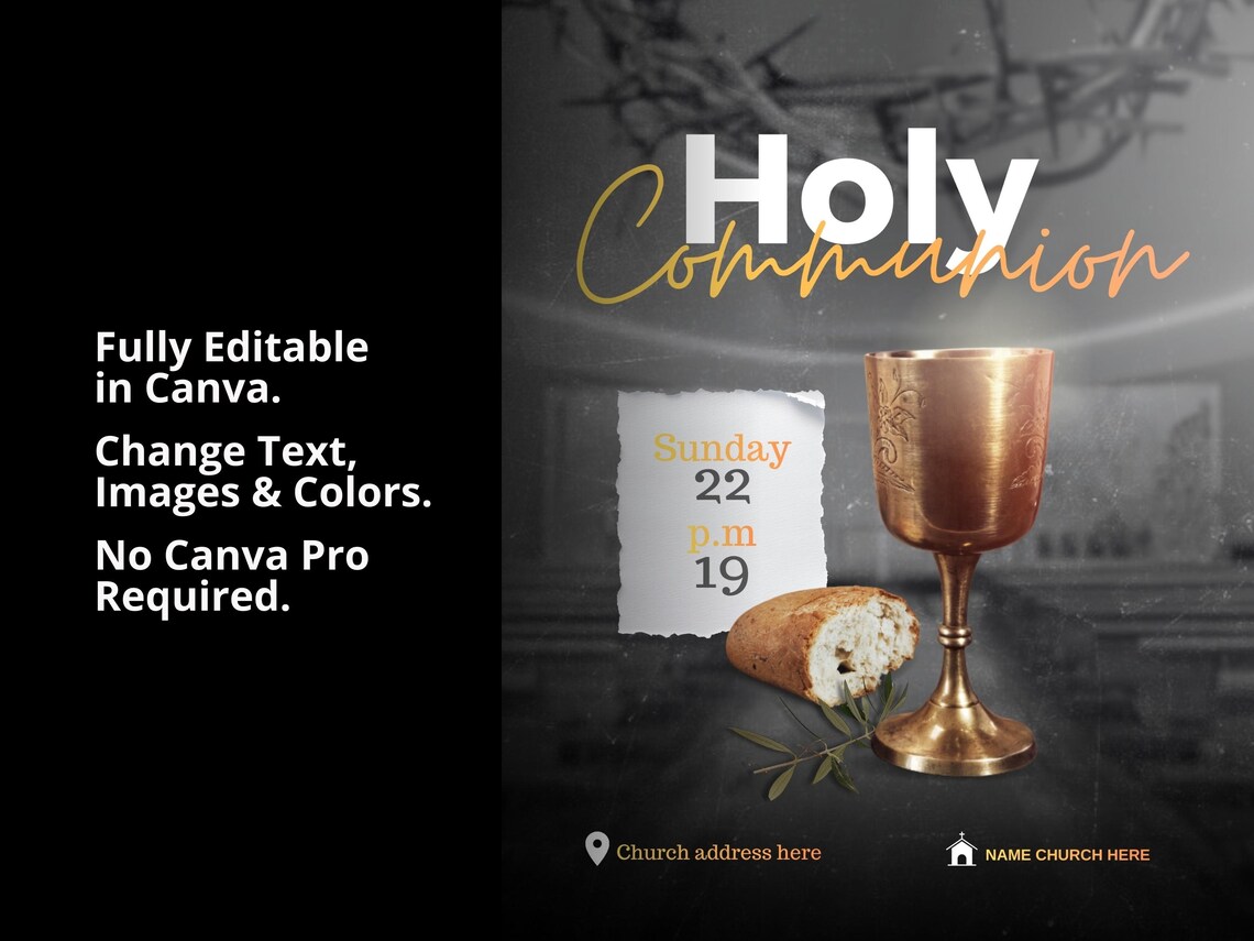 Holy Communion Church Flyer Canva Template | Editable Lord’s Supper ...