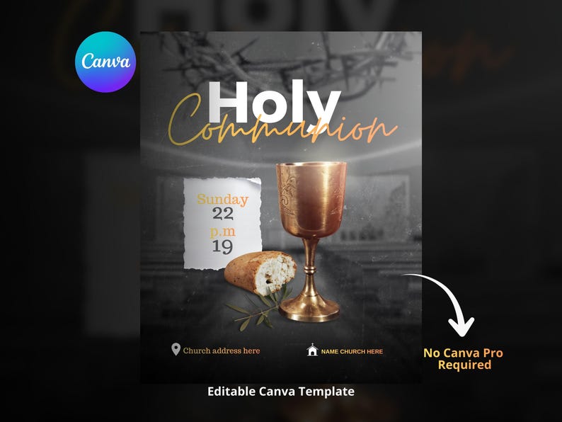 Holy Communion Church Flyer Canva Template | Editable Lord’s Supper ...