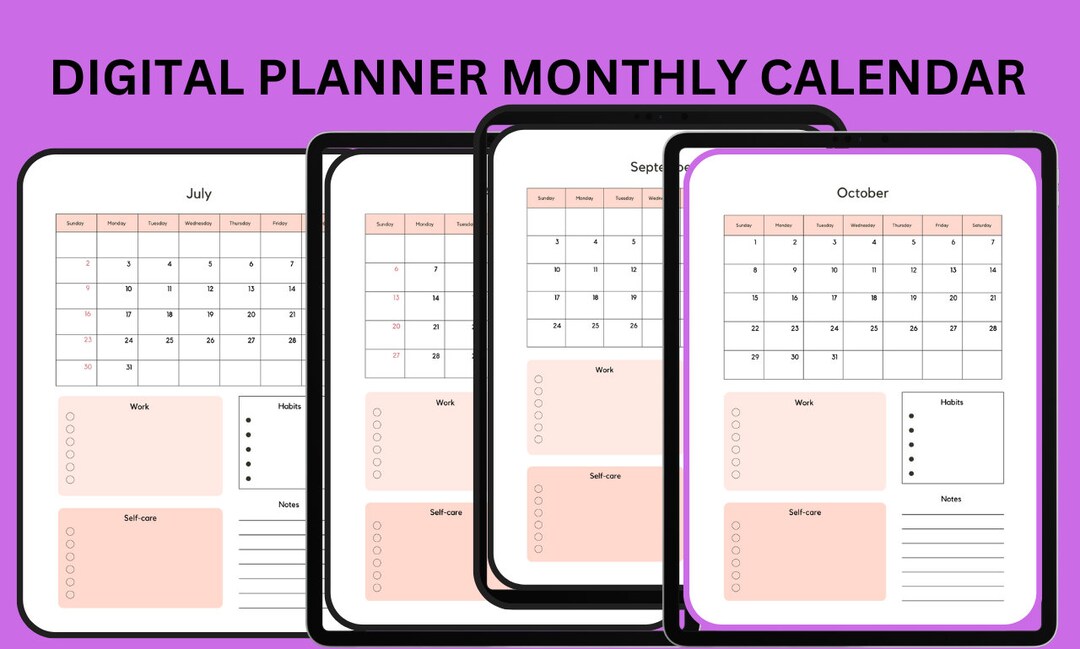 DIGITAL PLANNER MONTHLY Calendar - Etsy