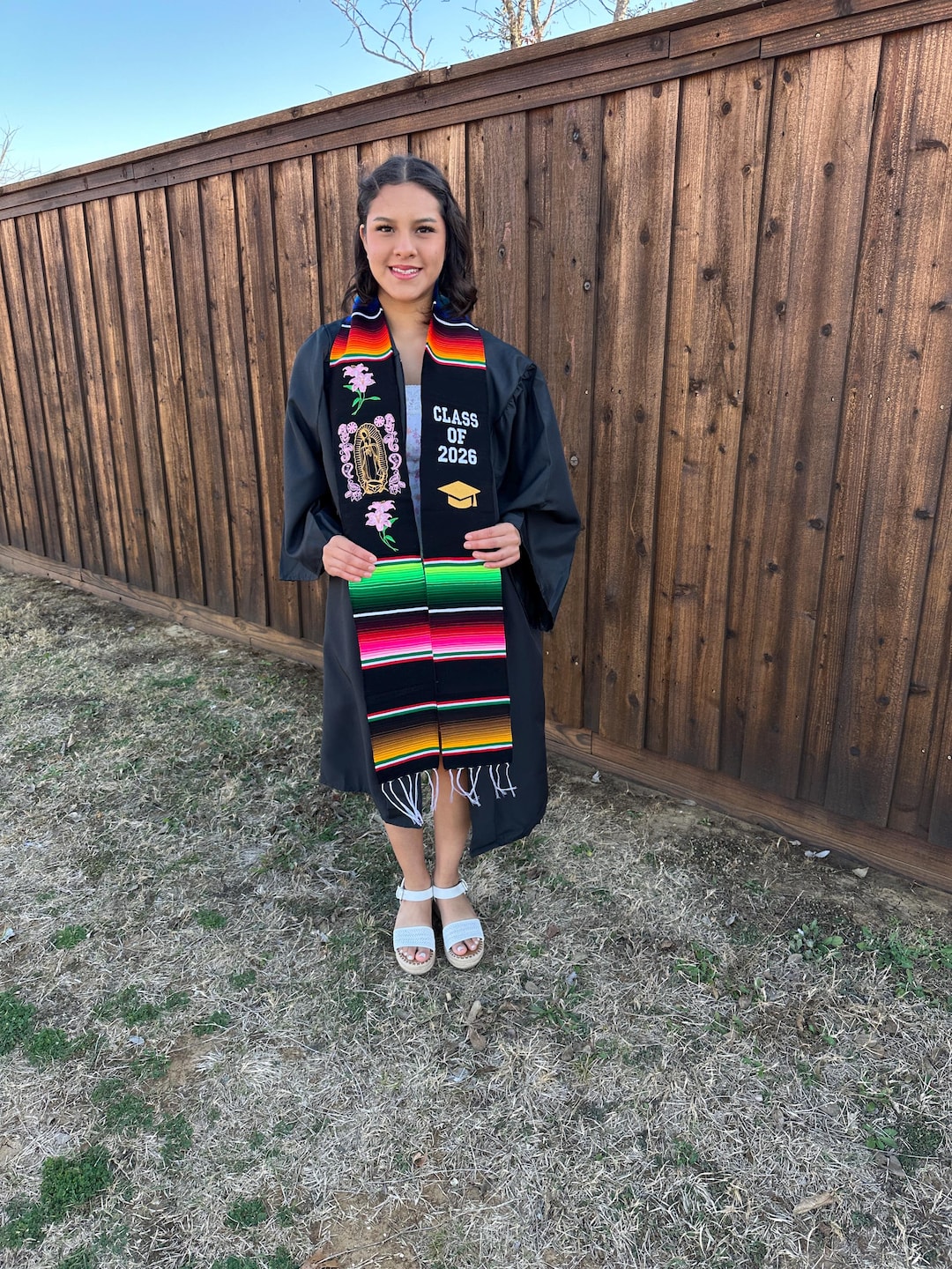 Virgen and Lilies Mexican Graduation Stole, Sarape Graduation Stole ...