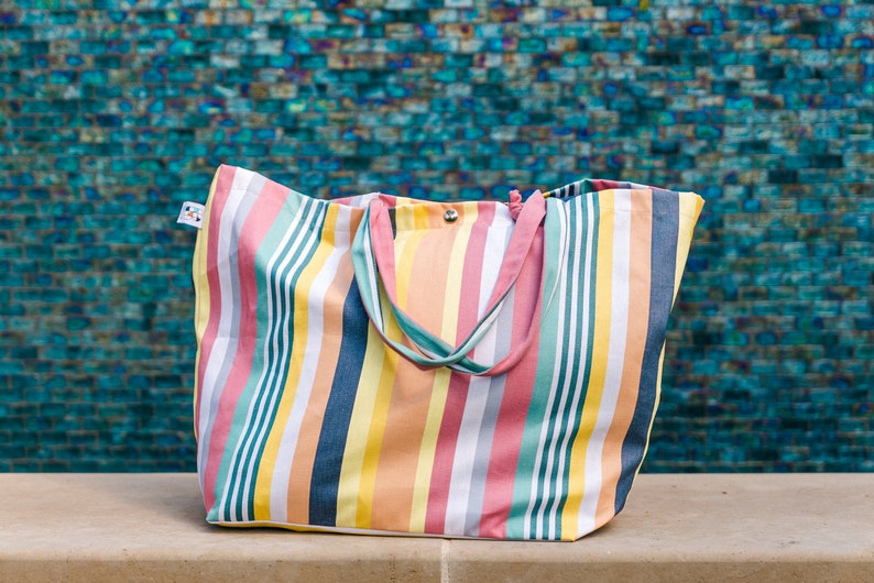 French Basque Striped Cotton Tote Bag: Handcrafted Beach Shopper - Etsy