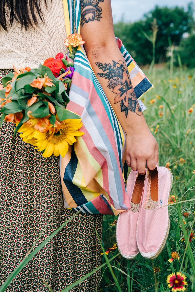 French Basque Striped Cotton Tote Bag: Handcrafted Beach Shopper - Etsy