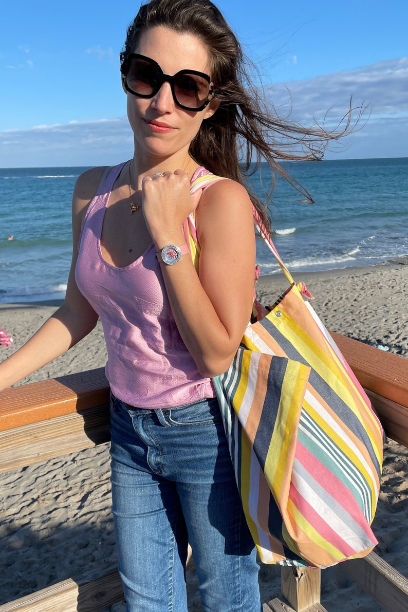 French Basque Striped Cotton Tote Bag: Handcrafted Beach Shopper - Etsy