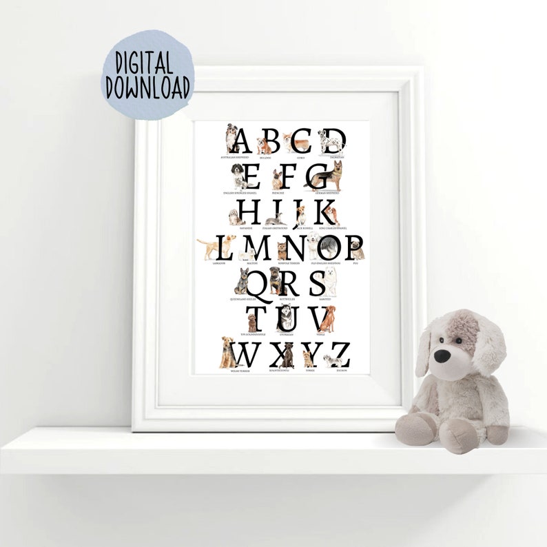 Digital Download ABC Dog Alphabet Print ABC Dog Breeds Wall - Etsy