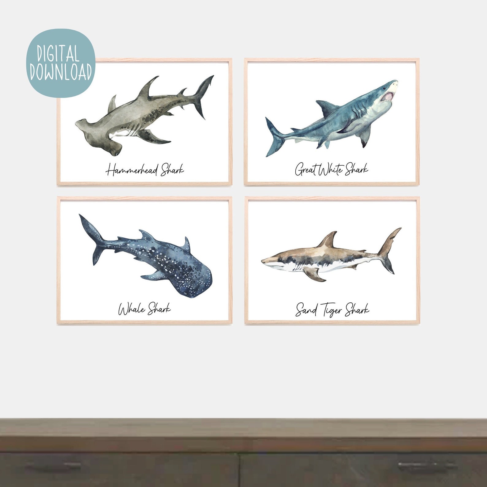 Ocean Nursery Decor Shark Nursery Decor Watercolor Shark - Etsy