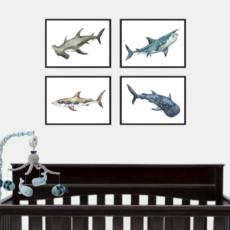 Ocean Nursery Decor Shark Nursery Decor Watercolor Shark - Etsy