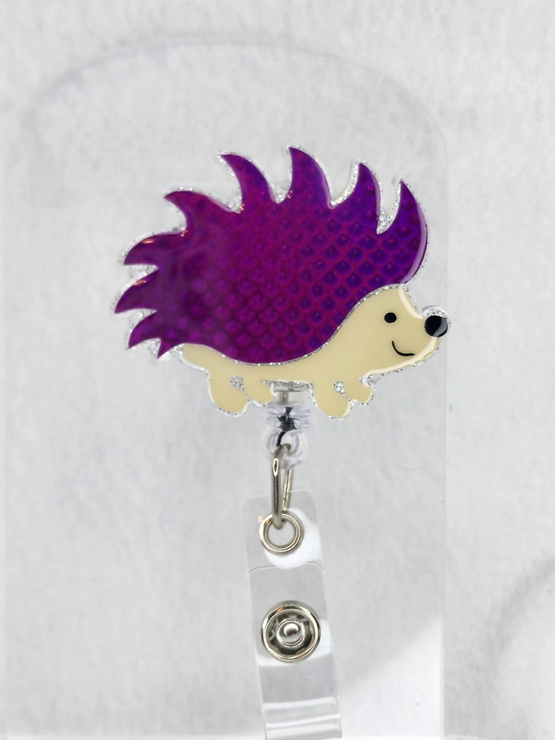 Cute Purple Holographic Hedgehog Badge Reel - Etsy