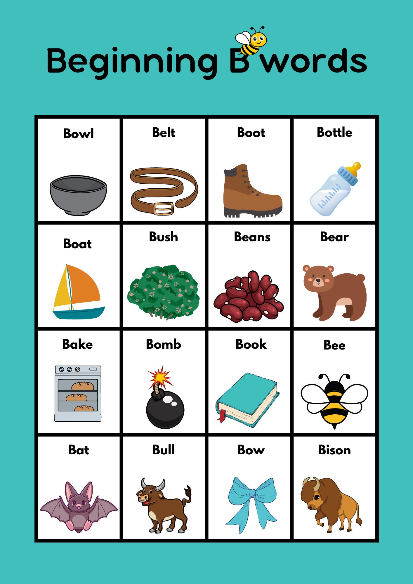 Instant Download, Speech Therapy, Bingo Cards, B Words Bingo Game ...