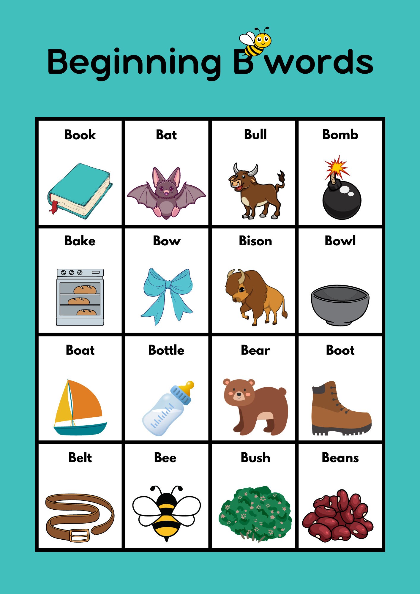 Instant Download, Speech Therapy, Bingo Cards, B Words Bingo Game ...