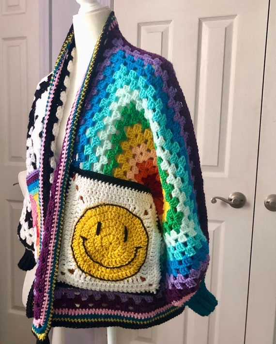 Yaya Cardi Fun Bright Crochet Hexagon Cardigan. Handmade to - Etsy UK