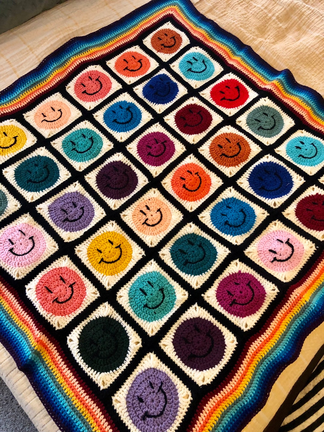 100% Handmade Crochet Smiley Face Patch - Etsy