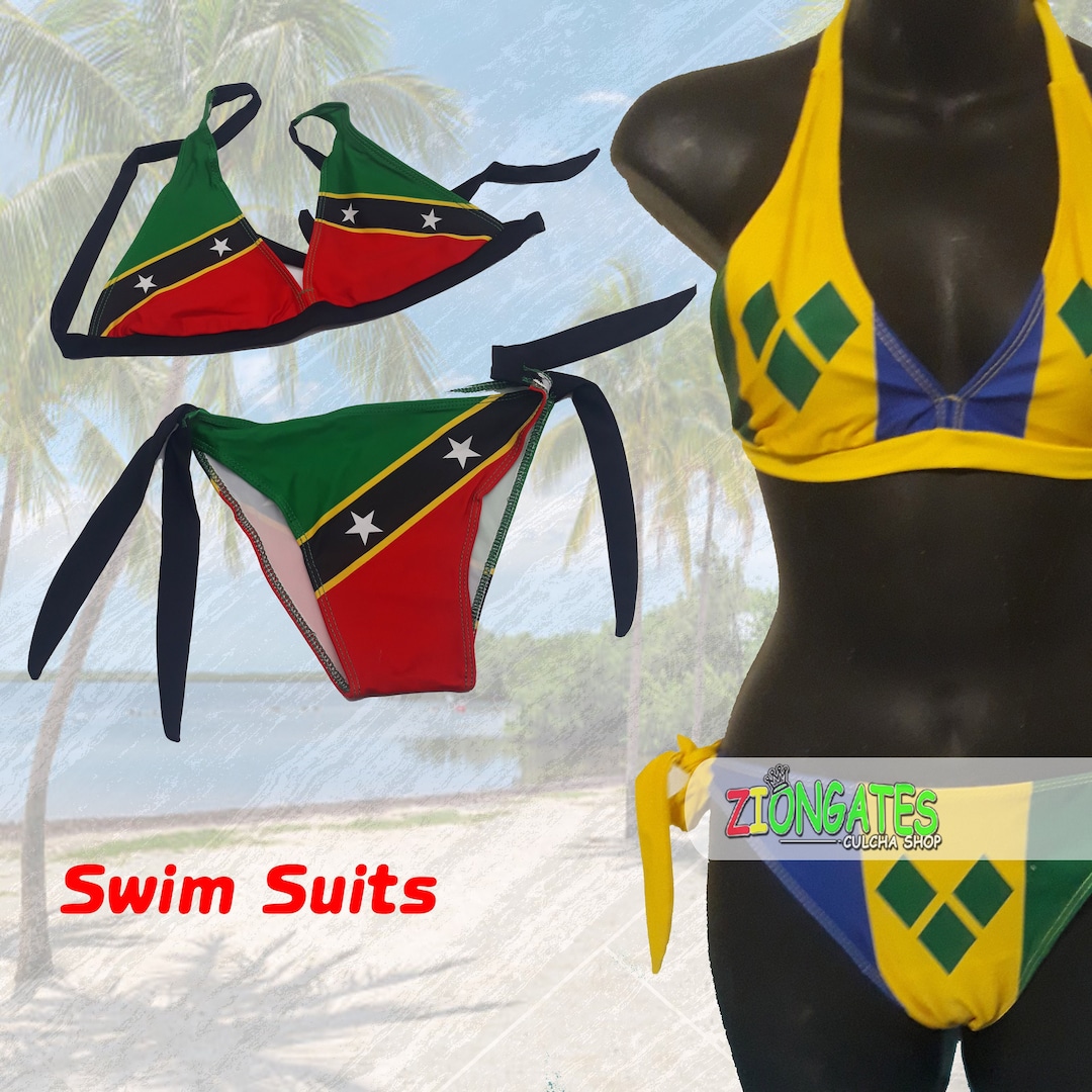 Women's Caribbean Flag Swim Suits - 2 Piece Bikini - St Kitts and St ...