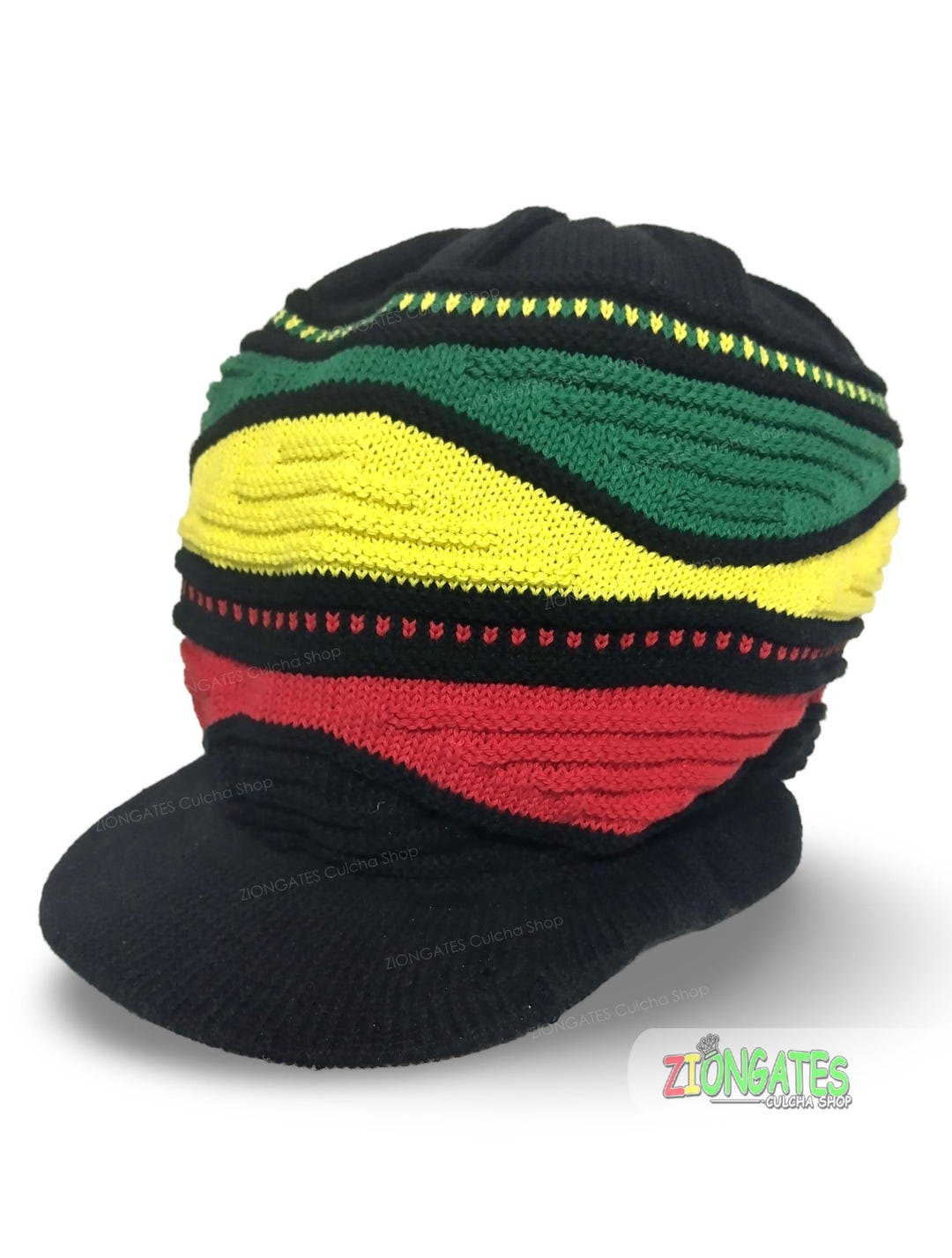 Medium BLACK Rasta Hat Crown Tam Dread Cap With Red Yellow Green ...