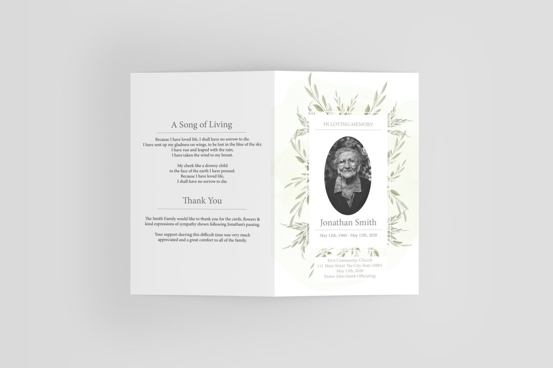 Minimal Printable Funeral Program Template Minimalistic Obituary ...