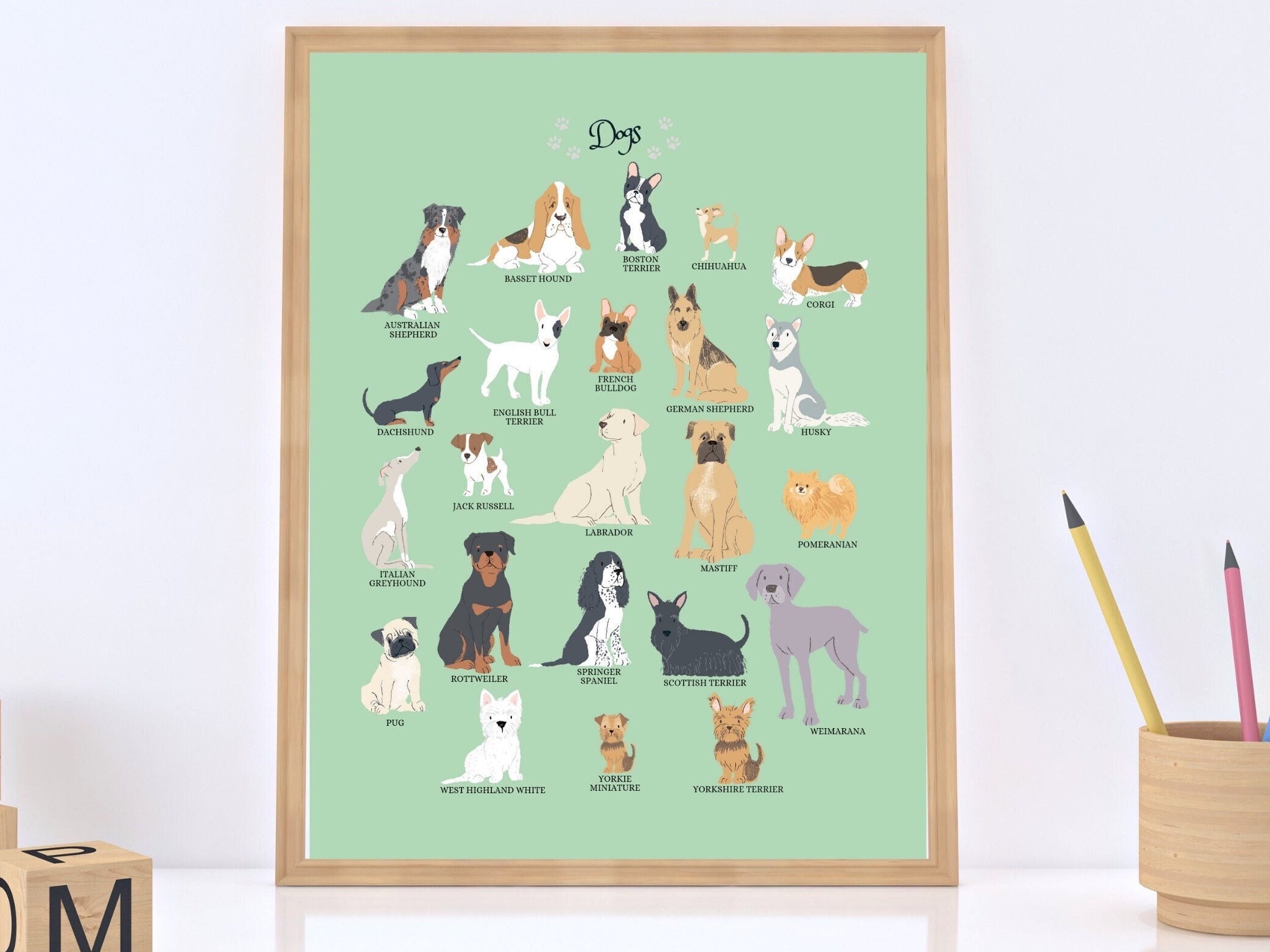 Dog Breed Print Green Dog Poster Printable Wall Art - Etsy