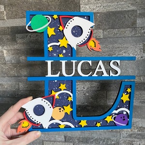 Personalised Space Themed Layered Letter, Rockets, Planets, Astronaut ...