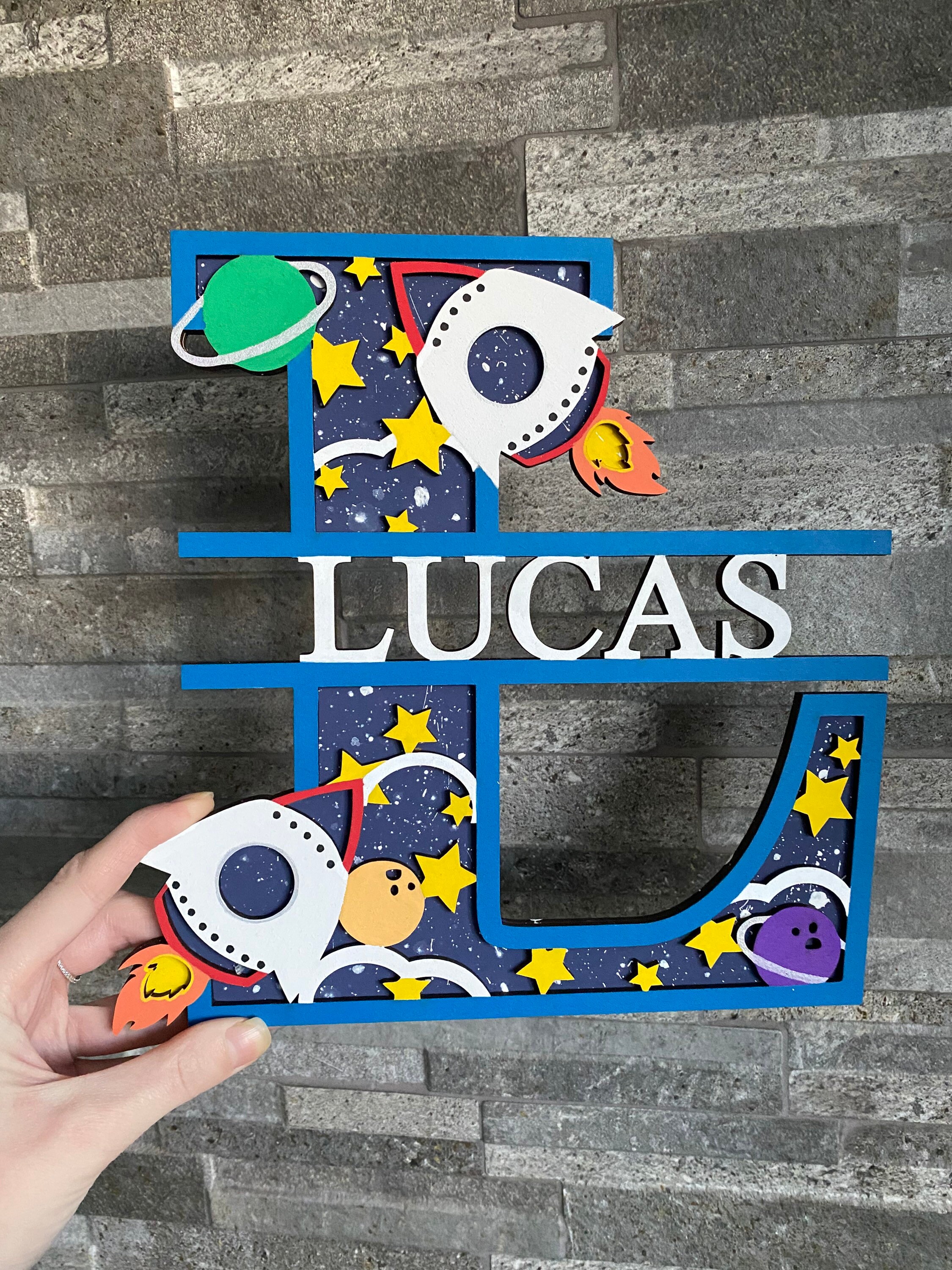 Personalised Space Themed Layered Letter, Rockets, Planets, Astronaut ...