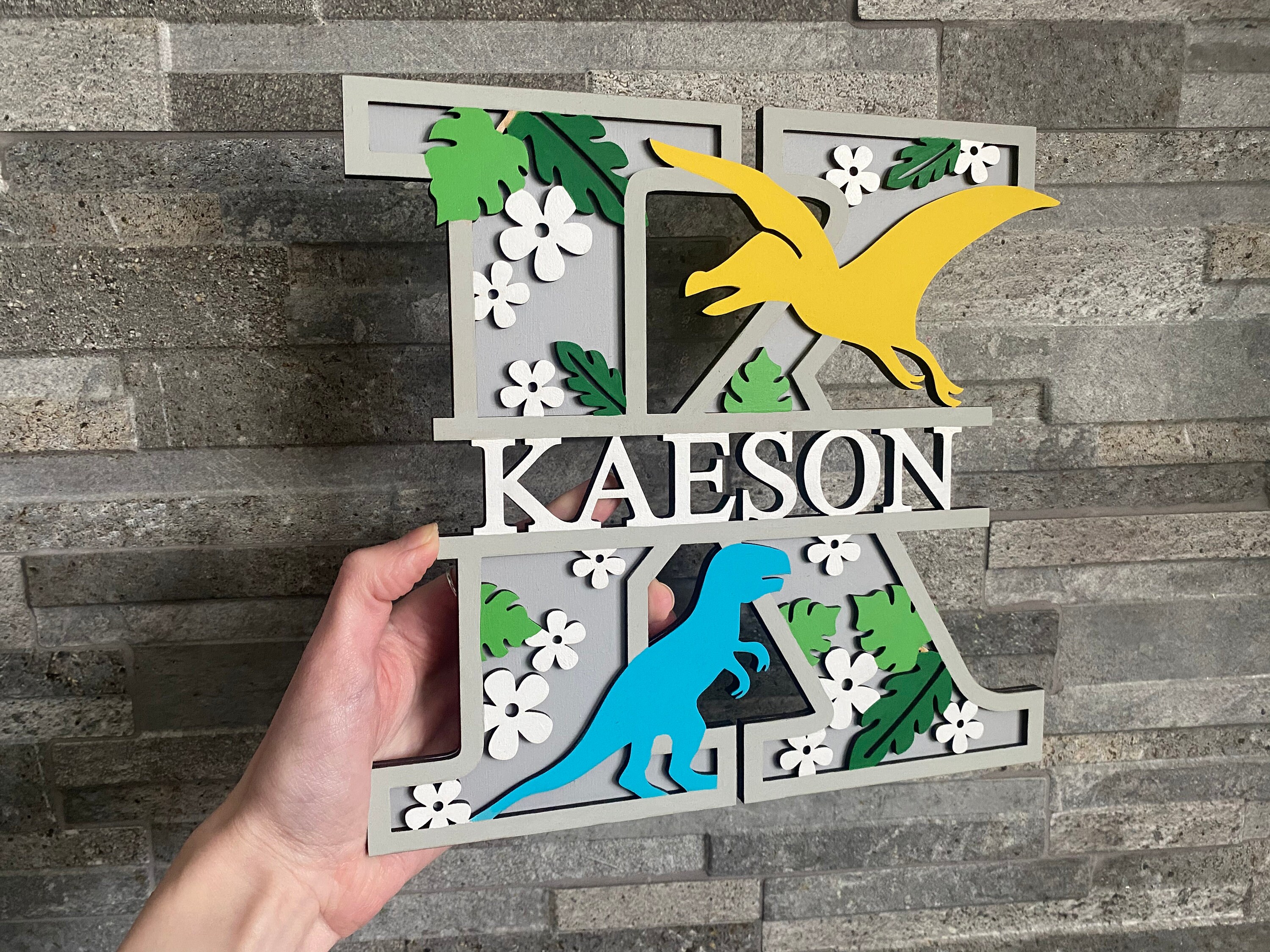 Personalised Dinosaur Themed Door Sign/wall Decor, Personalised Letter ...